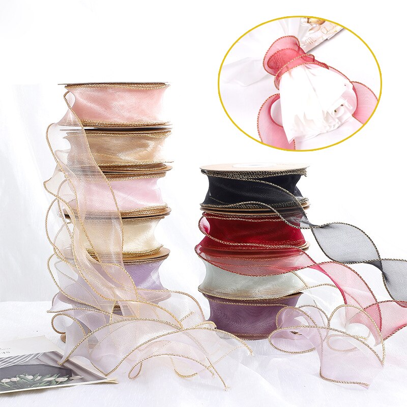 Nigikala Yards Fishtail Silk Ribbon Gold Wire Wavy Overlock Gift Box ...