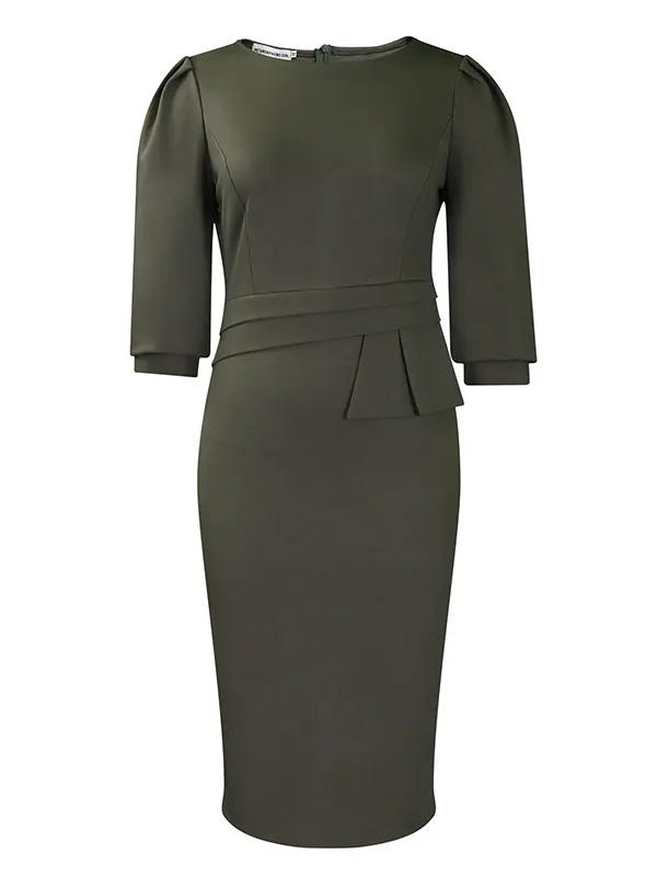 Bodycon Half Sleeves Pleated Solid Color Split-Back Split-Joint Zipper ...