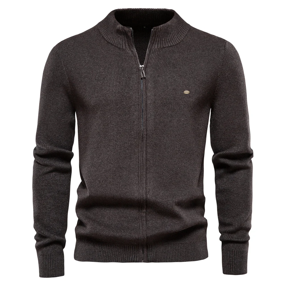 Men's Solid Color Zip Sweater