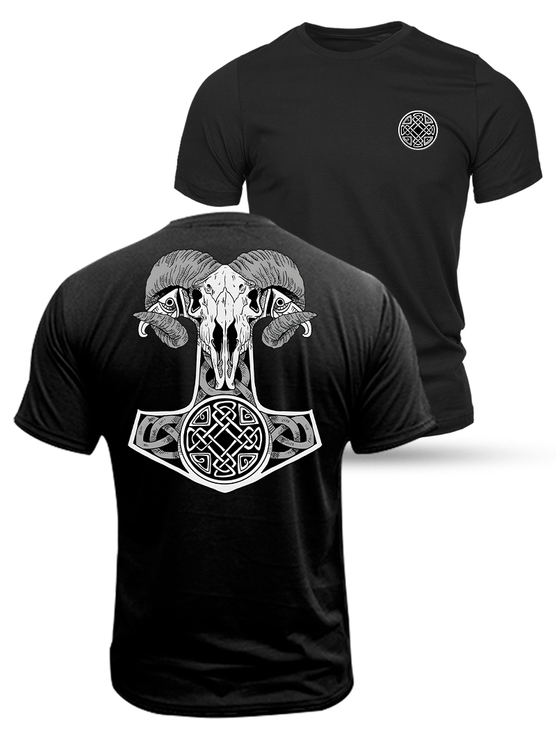 Thor's hammer-Mjolnir goat skull T-shirt
