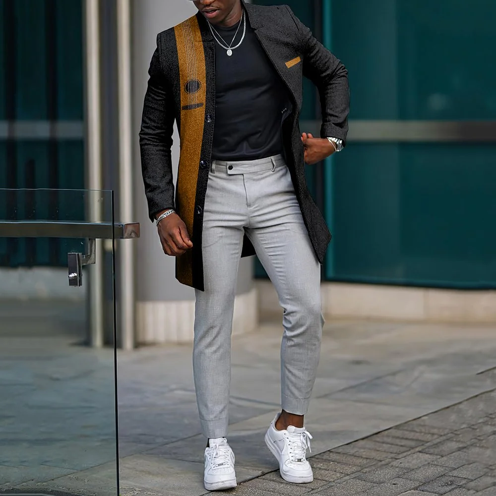 Slim Fit Musical Print Mid Length Coat