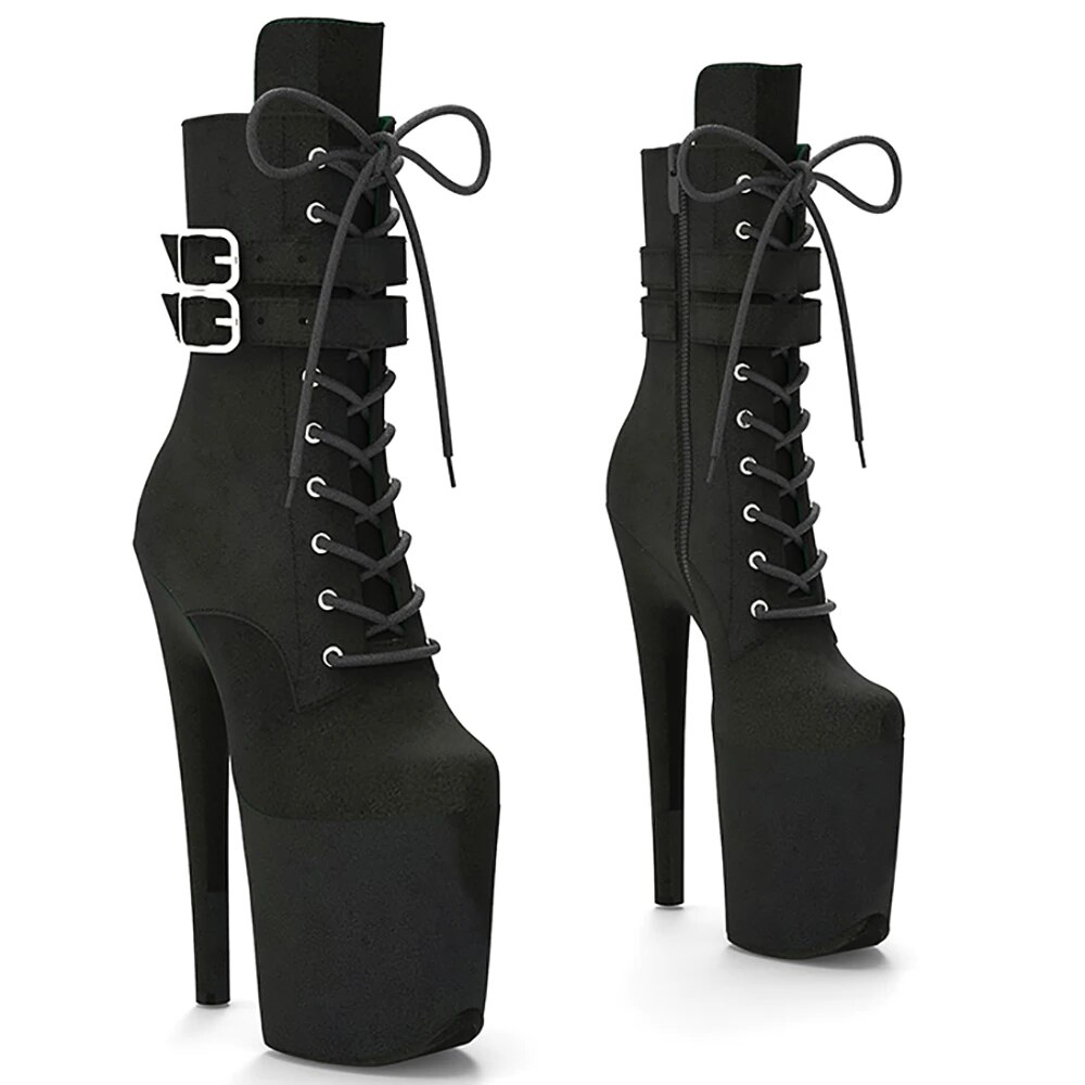 TAAFO 20cm/8inches Suede Upper High Heel Platform Pole Dancing Boots