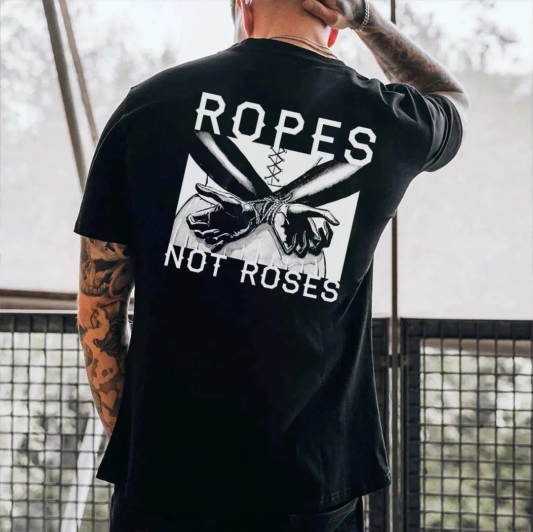 ROPES NOT ROSES Tie Up the Hands Black Print T-shirt