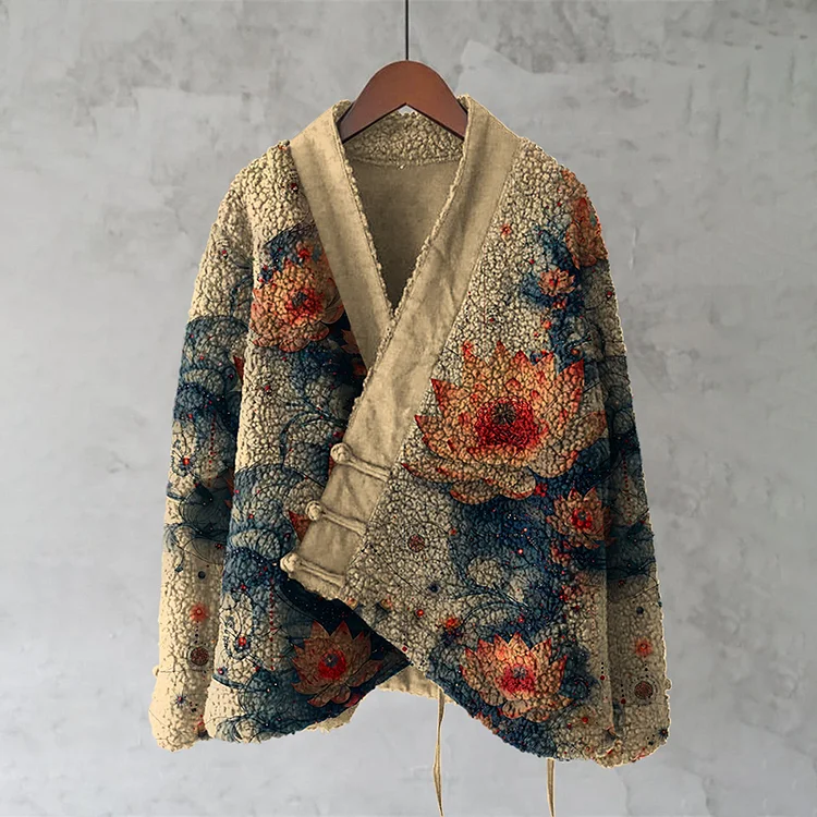 Japanese Style Lotus Embroidery Inspired Design Kimono