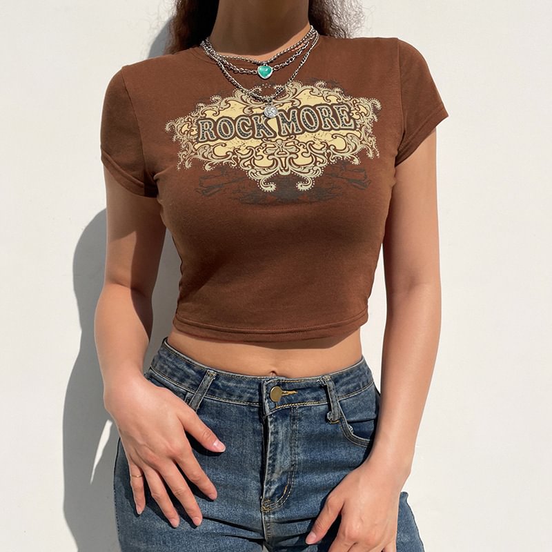 ROCK MORE VINTAGE PRINT CROP TOP