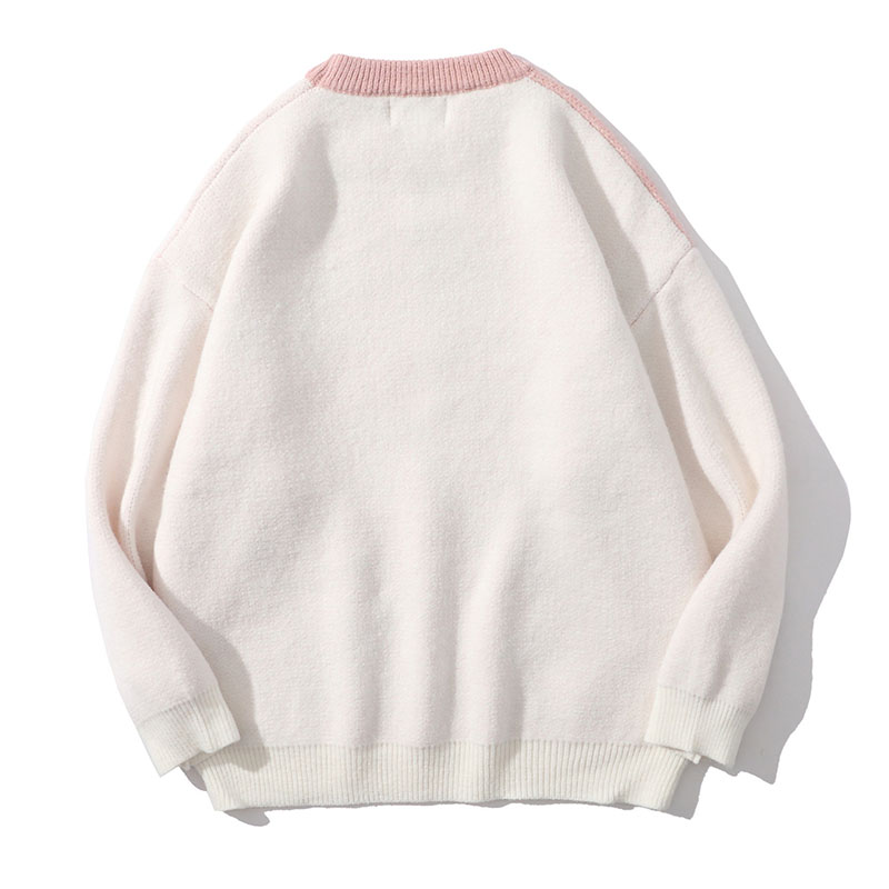 JAPANESE HEART EMBROIDERED COLORBLOCK CREWNECK SWEATER