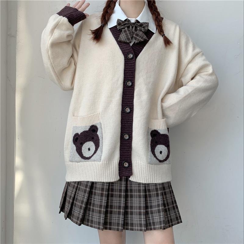 JAPANESE BEAR POCKET KNIT CARDIGAN