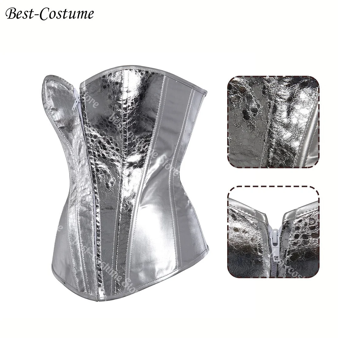 Uaang Corset Top For Women Burlesque Faux Leather Overbust Corset Plus