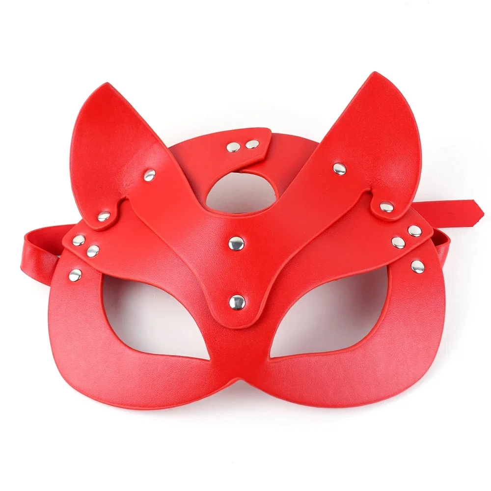 Uaang Punk Women Sexy Leather Red Cat Mask Bdsm Fetish Cat Head Cosplay ...