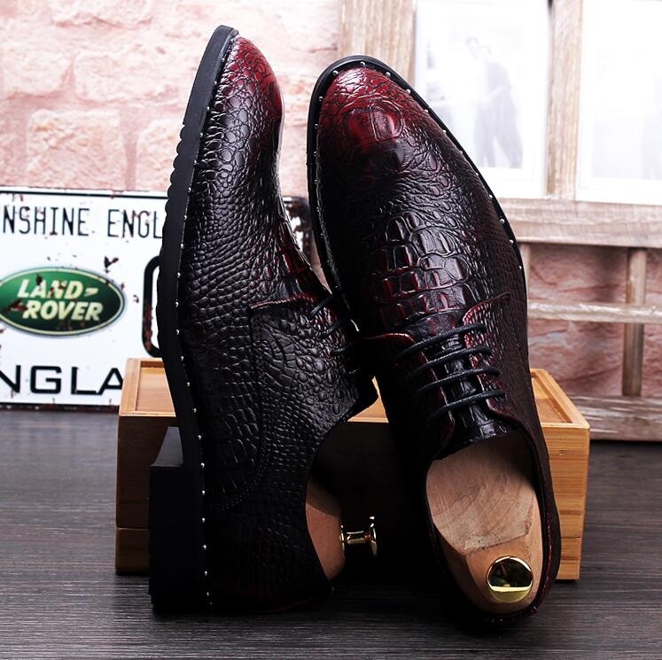 2019 Gunuine Leather Men's Crocodile Shoes Men Winklepicker Lace Up