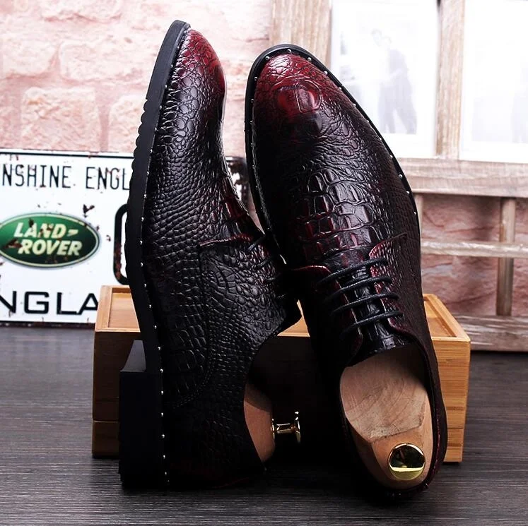 2019 Gunuine Leather Men's Crocodile Shoes Men Winklepicker Lace Up