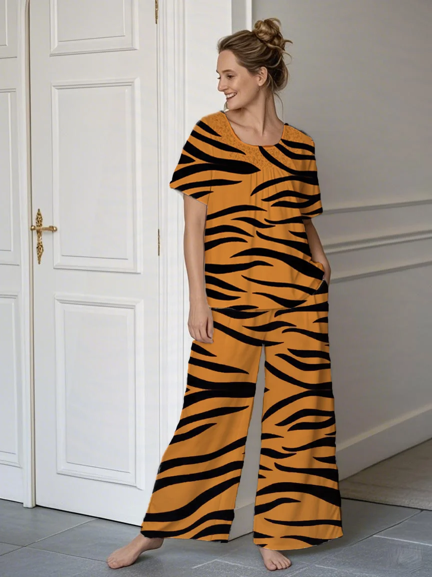 Yellow Tiger Print Cotton Pajama Set