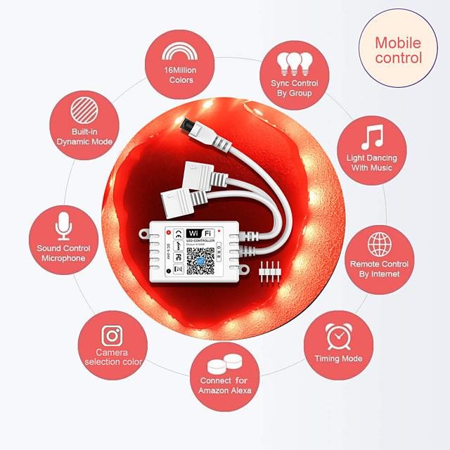 LED Strip Lights 65ft 2x10m WIFI App Intelligent Control 5050 RGB LED ...