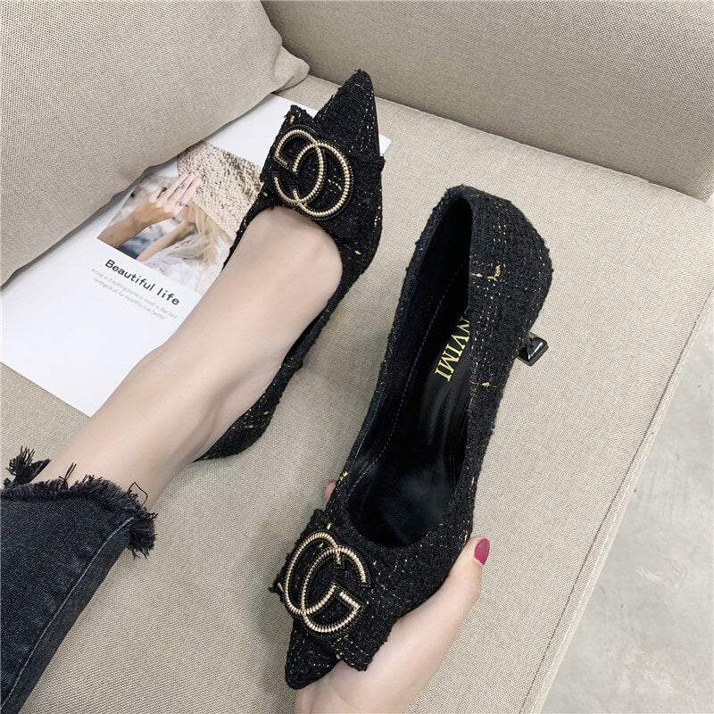 TAAFO Point Toe Embellished Kit Heel Pumps