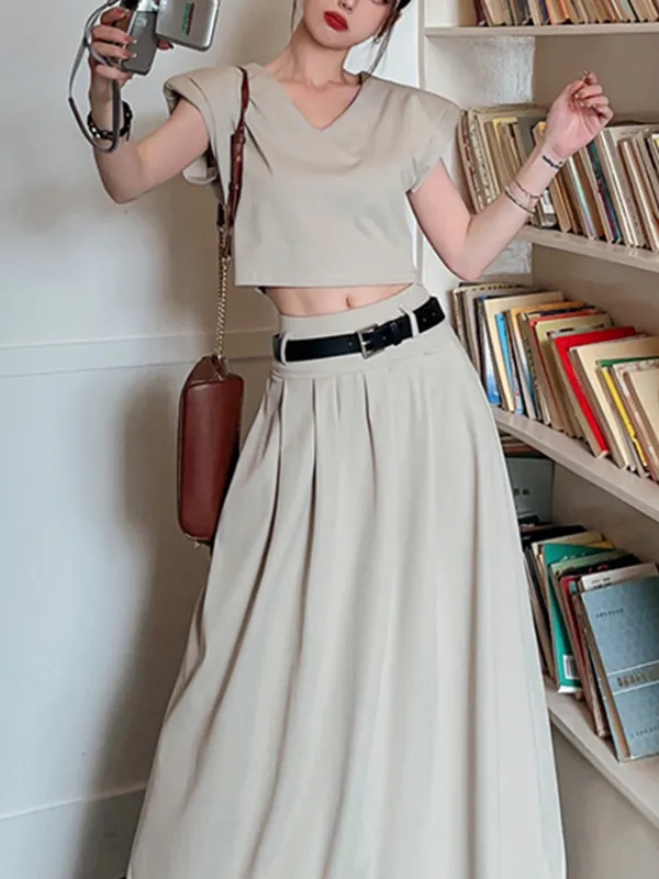 Effortless Elegance: A-Line High-Waisted Skirts with Belted Pleats and ...