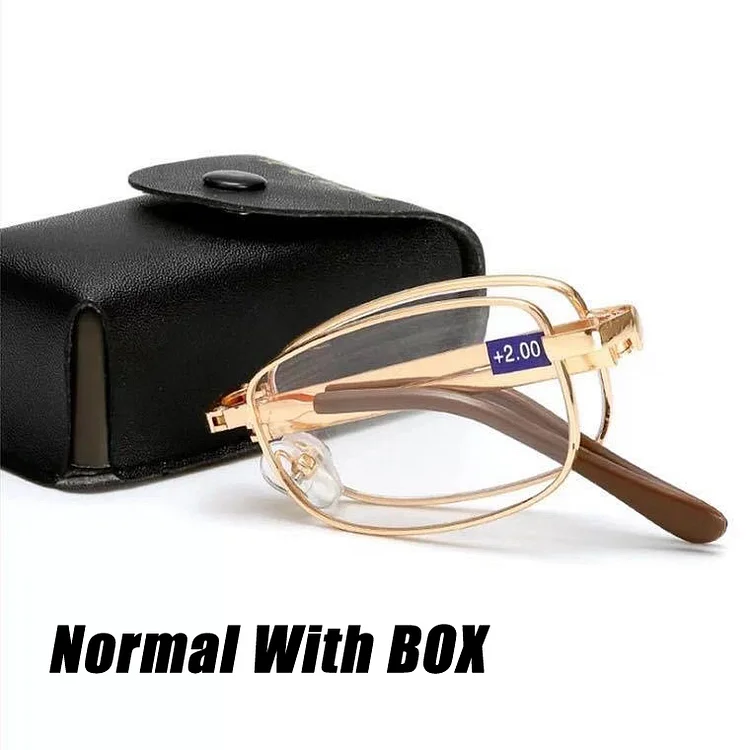 Folding Reading Glasses with Leather Box Unisex Collapsible Metal ...