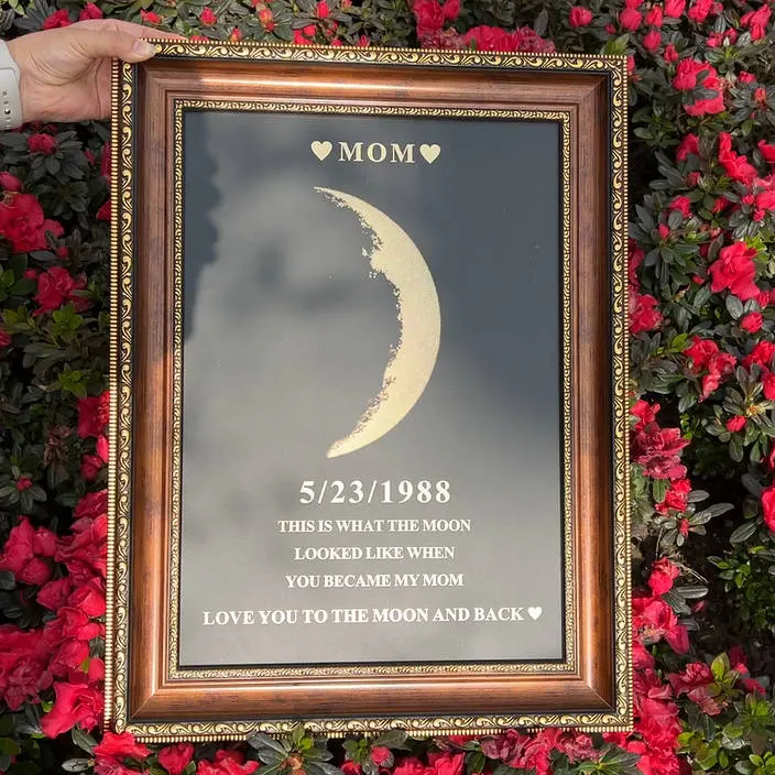 Custom Moon Phase Frame With Your Text, Custom Birth Date Art Frame ...