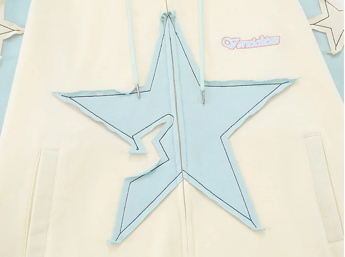 Y2K CONTRAST STAR PATCH ZIP UP HOODIE