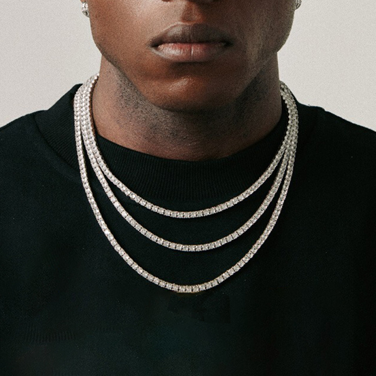 Men'S Single Row Diamond Alloy Necklace
