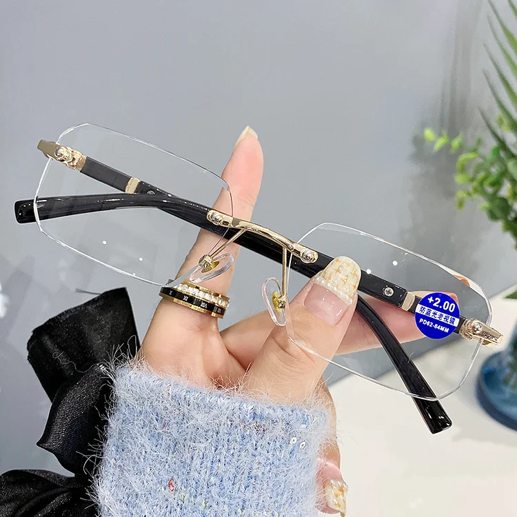Anti-blue Light Reading Glasses Vintage Square Frameless Frame Presbyopia Eyewear Finished Far ...