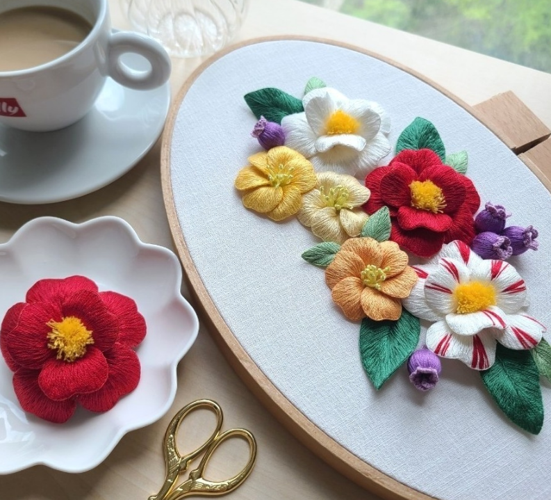 3D Camellia Embroidery