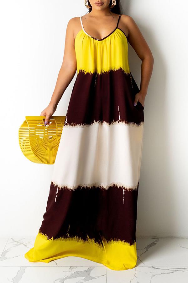 Pretty Contract Color Pocket Maxi Dress
