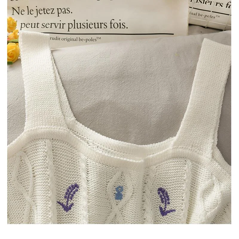 FLORAL EMBROIDERED KNIT SLING VEST