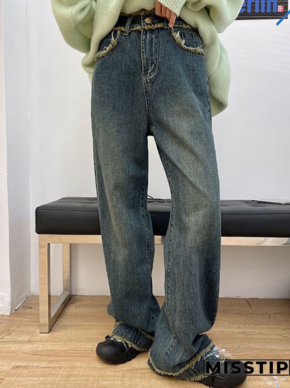 Vintage Raw Edge Splice Boyfriend Jeans - MissTip