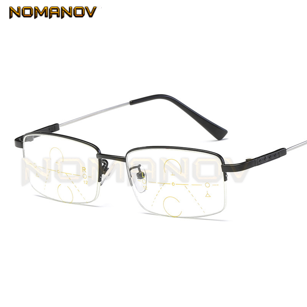 Half-rim Memory Temple Frame See Near and Far Progressive Multifocus ...