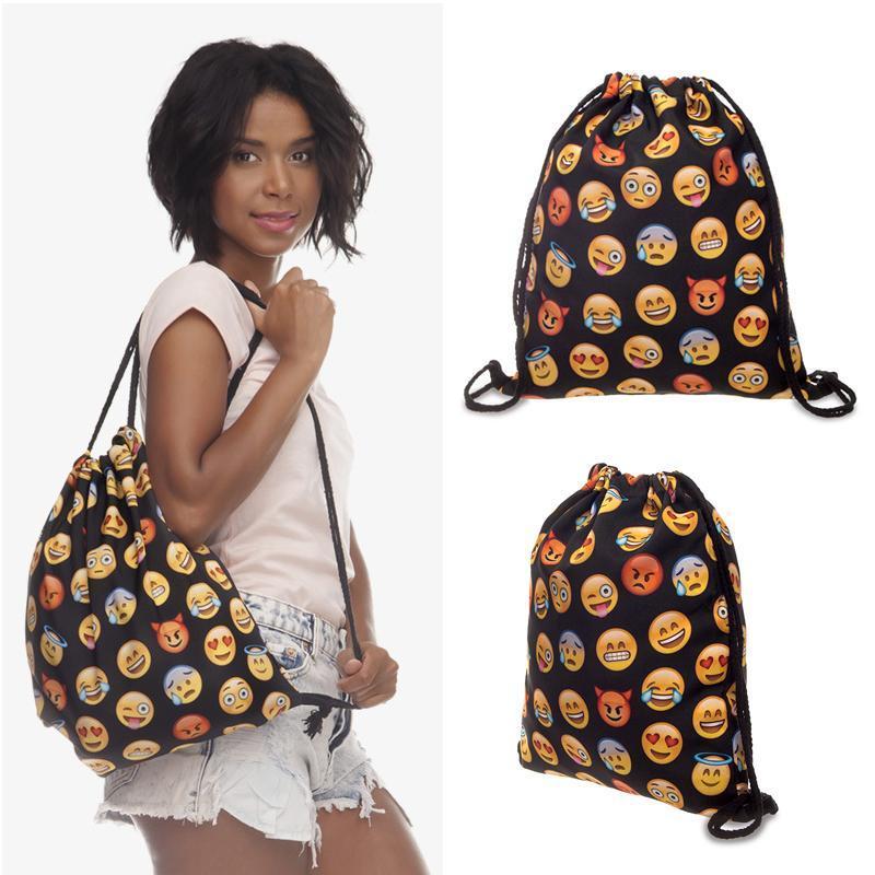 Funny Emoji Print Drawstring Bag