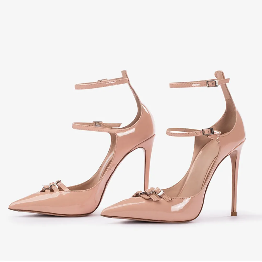 Pink Elegant Patent Leather Sophisticated Pointed Toe Buckle Fastening ...