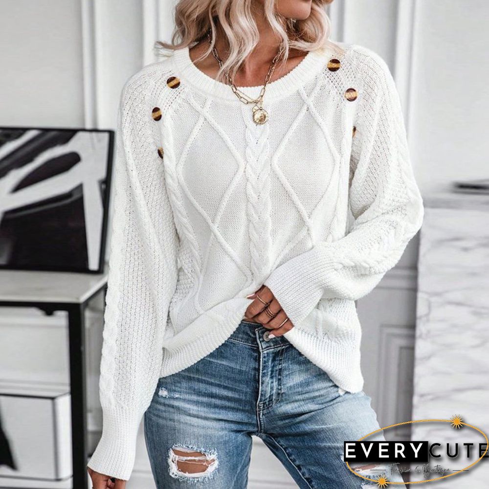 White Long Sleeve Plain Sweater
