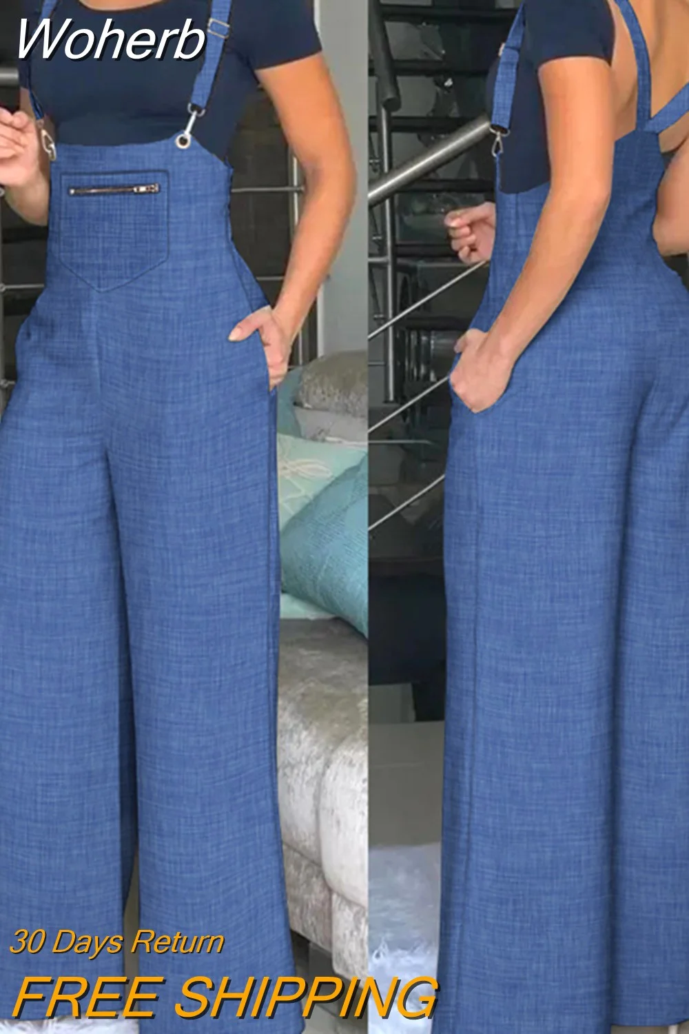 Woherb Design Wide Leg Suspender Jumpsuit Women Sleeveless High Waist ...