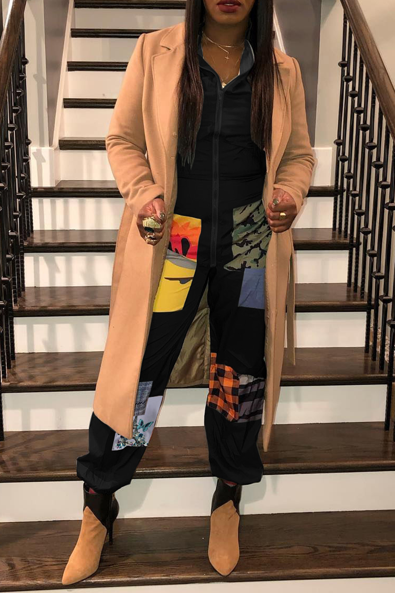 Sexy Patchwork Colorblock Printing O Neck Jumpsuits