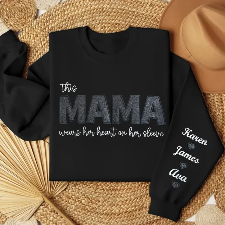 Mom Wears Her Heart on Her Sleeves Custom Embroidered T-Shirt ，Sequined ...