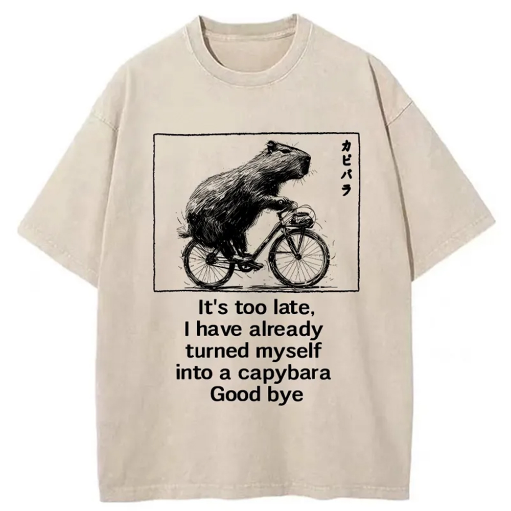 Tokyover Funny Capybara Riding A Bicycle Washed Unisex T-Shirt