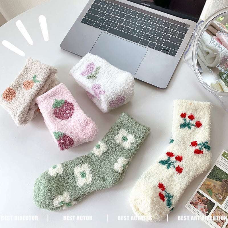 Beauty Flower Coral Velvet Socks