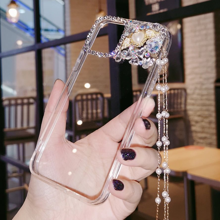 Nigikala Crystal Pearl Heart Tassel Phone Case For iphone X XR XS 11 13 ...