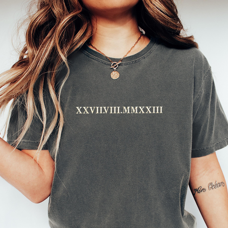 Embroidered Couple T-shirts Gift, Roman Numerals Embroidered On The ...