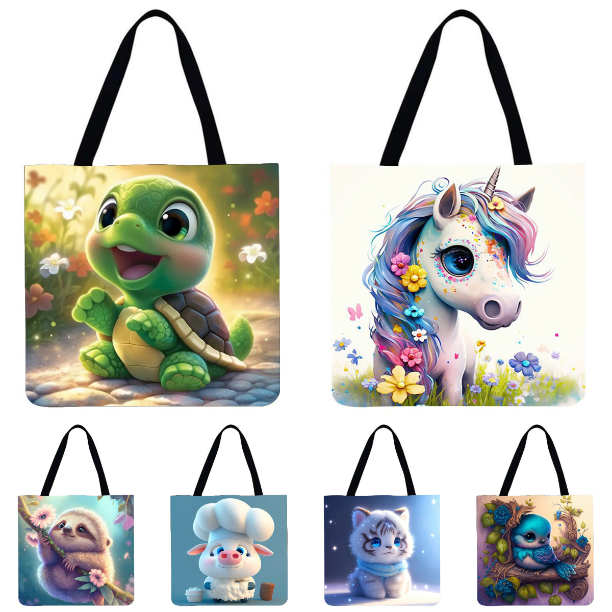 Cartoon Animal - Large Capacity Linen Tote Bag