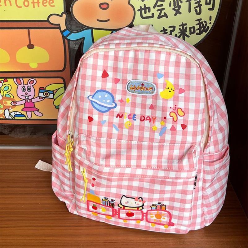 Sweet Kitty Pink Plaid Backpack