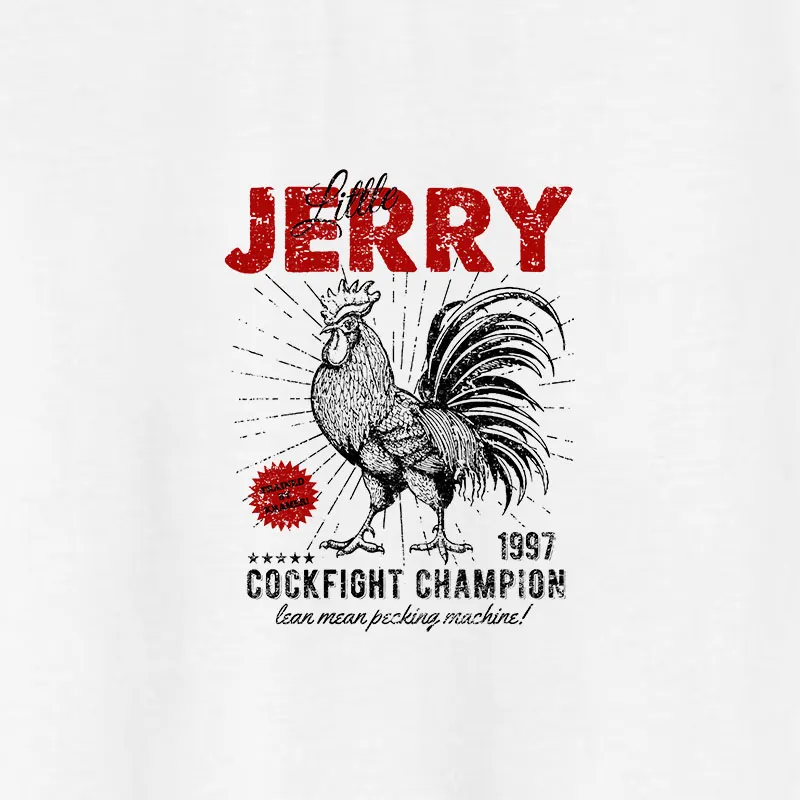 JERRY COCKFIGHT CHAMPION Rooster White Print T-Shirt