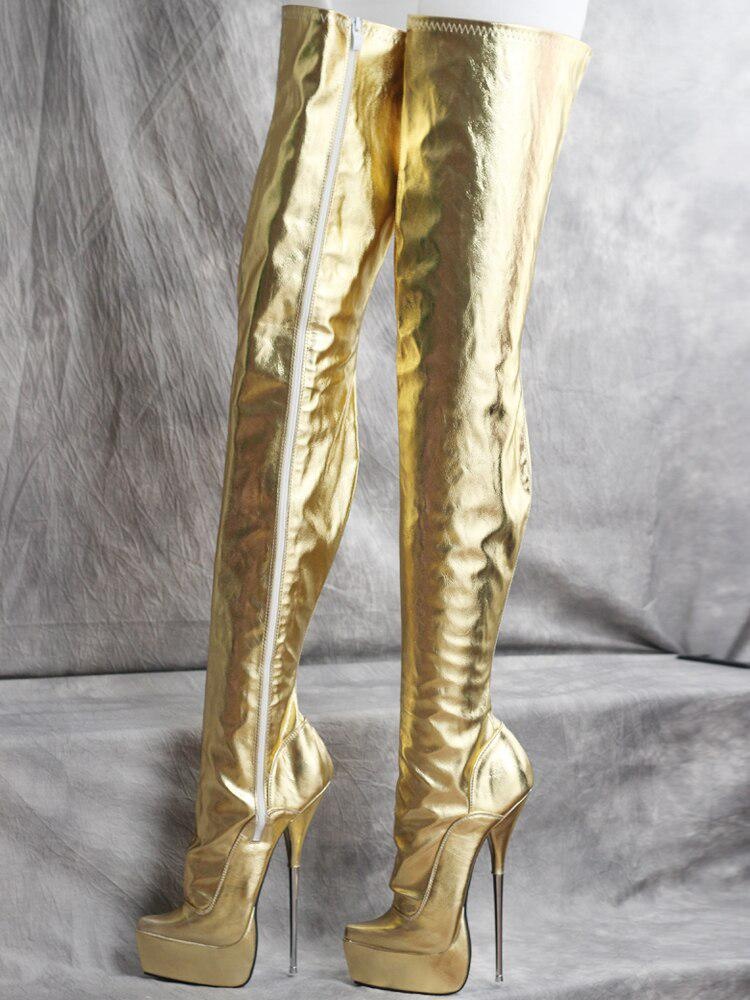 Sophia 22CM High Heel Pointed toe Platform Over-the-Knee Boots In Gold
