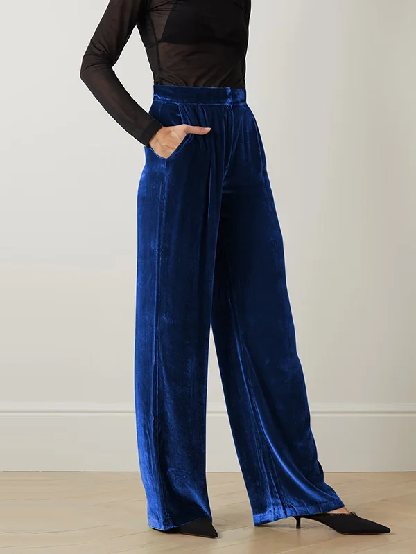 Elegantly Relaxed High-Waisted Solid Color Trousers