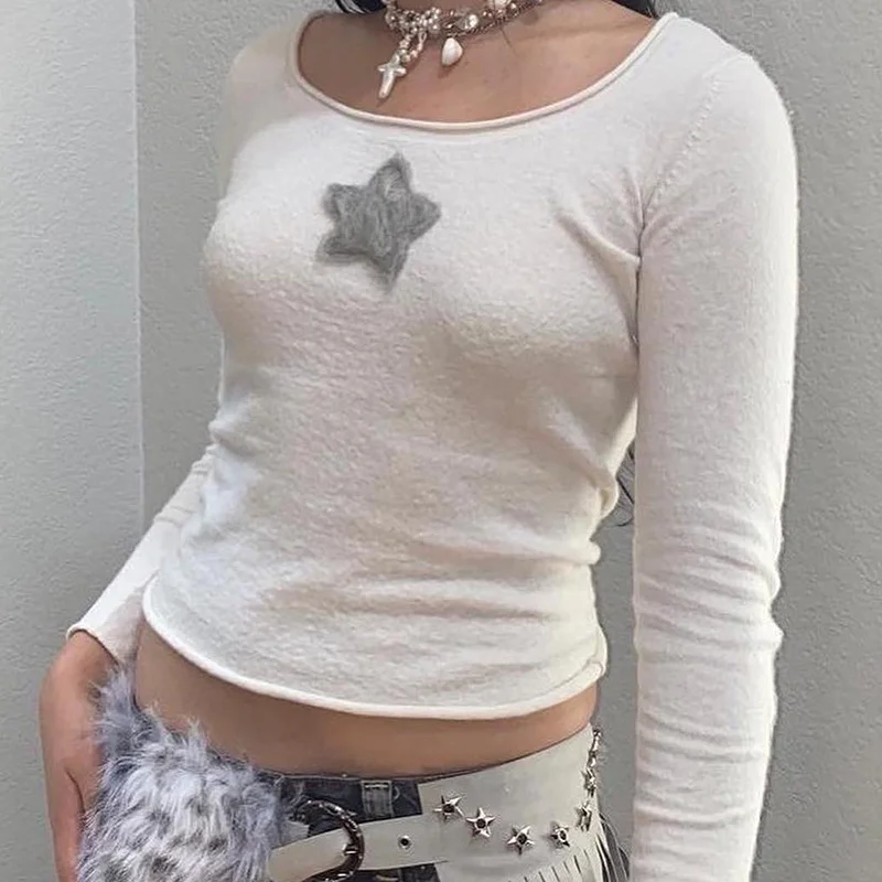 STAR PATCH EMBROIDERY LONG SLEEVE TOP