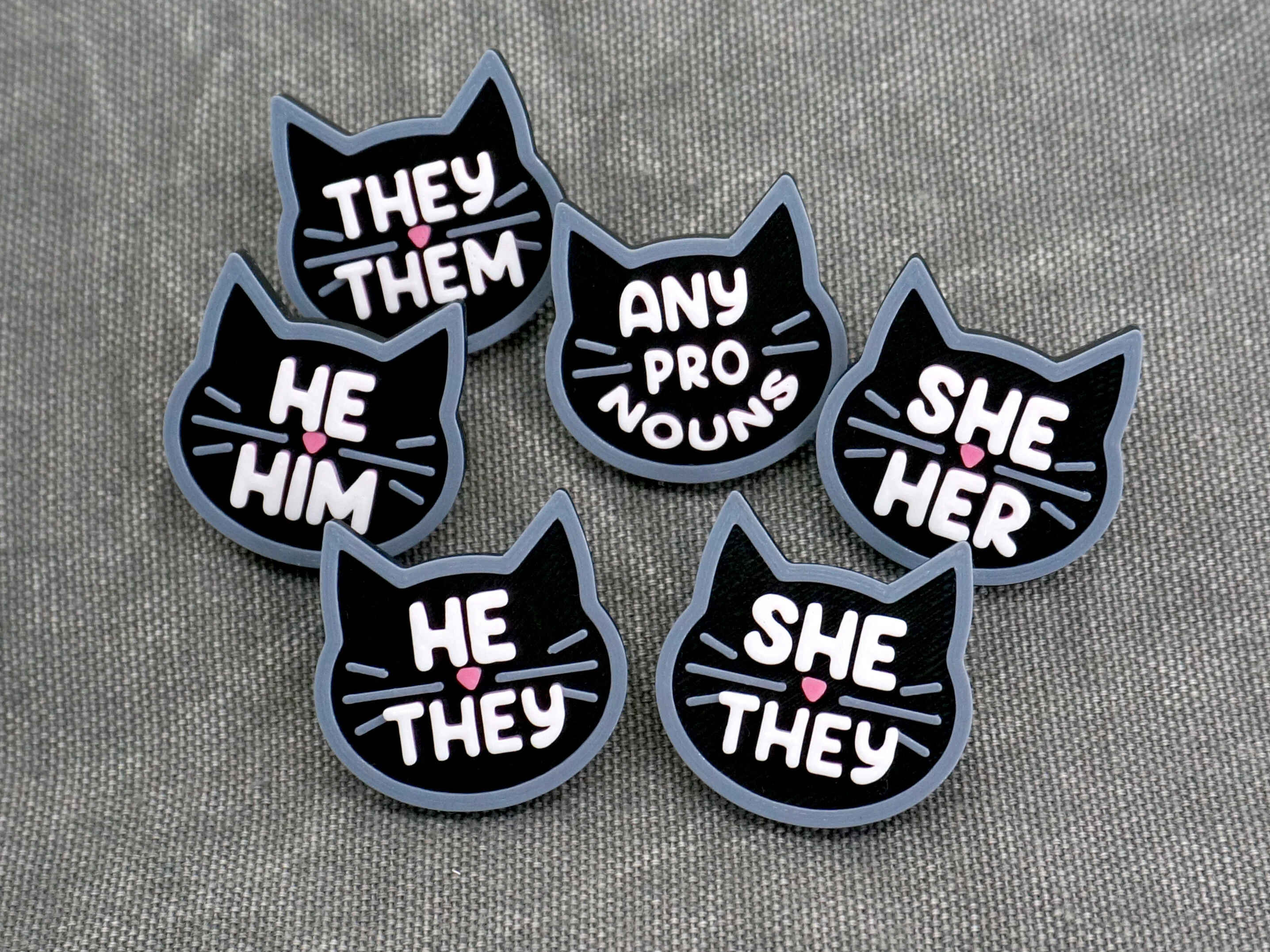 Cat Pronouns Pins - She/Her, He/Him, They/Them Any Pronouns - 3D ...