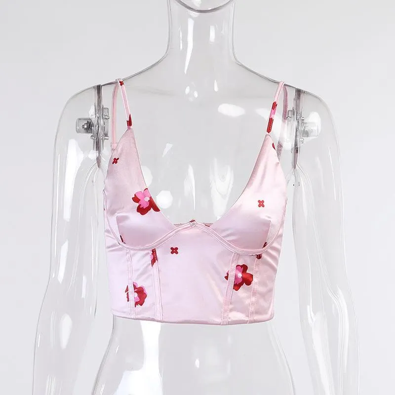 SATIN FLORAL DEEP V SLING VEST