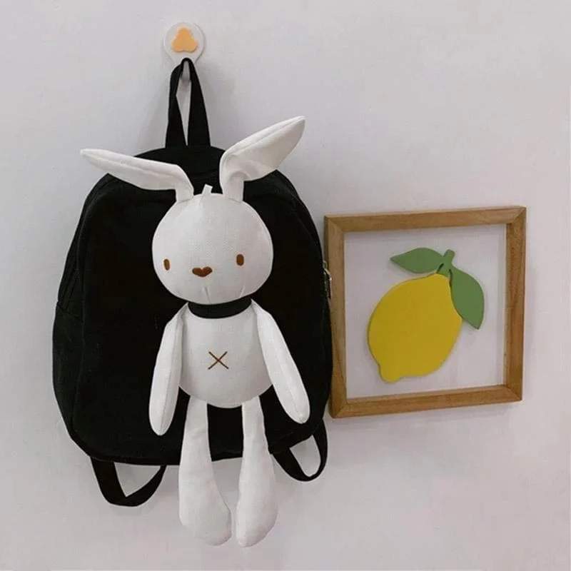 Black/White Kawaii Canvas Bunny Backpack SP14495