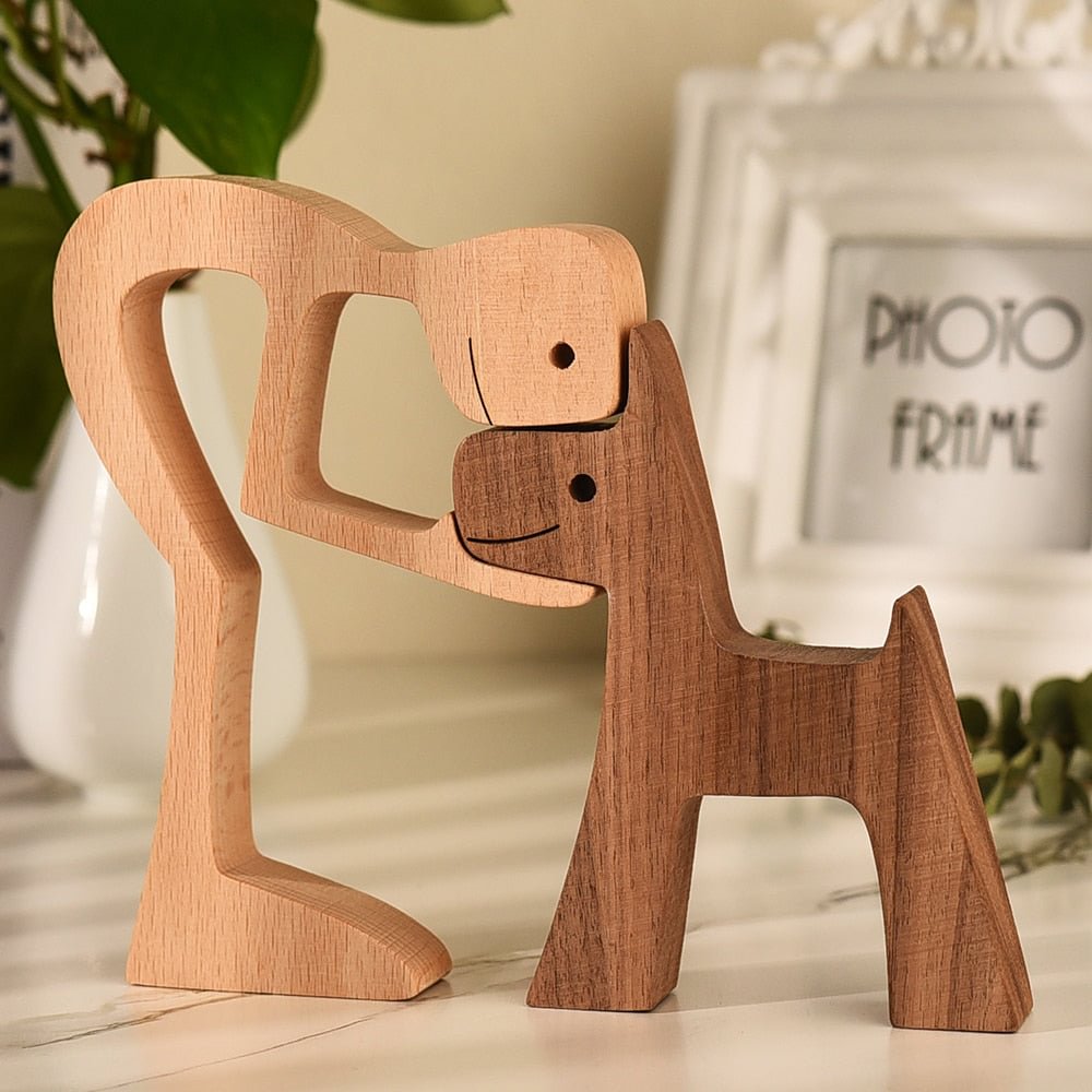 Home Decor Table Ornament Wood Dog Craft Sculpture Handmade Wooden Pets ...