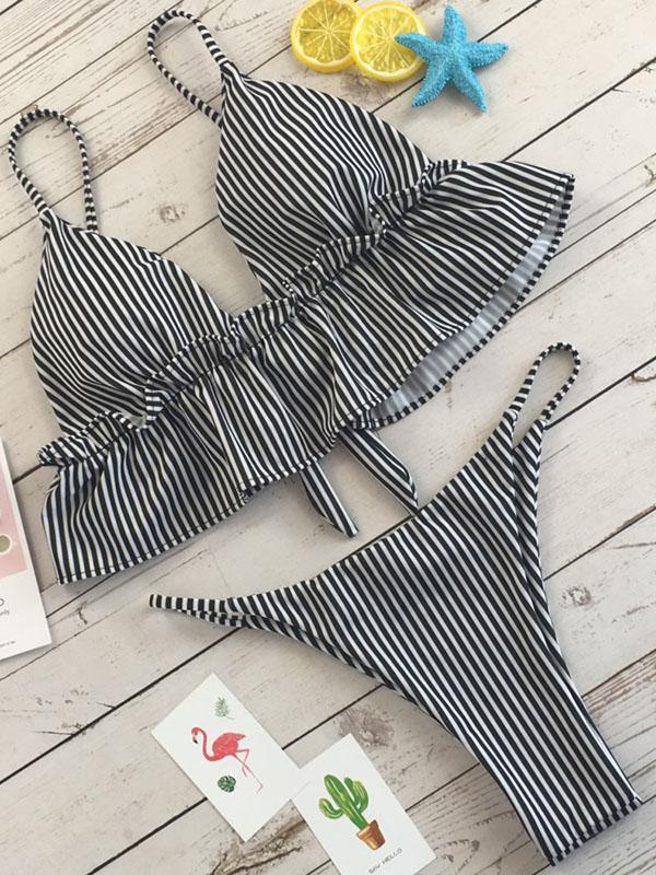 Pinstripe Triangle Bikinis Swimwear